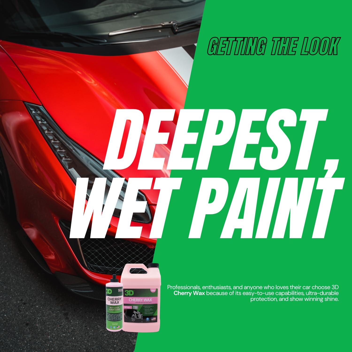 3D Cherry Wax - Deep Gloss, Wet Look Carnauba Car Wax - UV Protection for Dark Paint Colors 16oz.