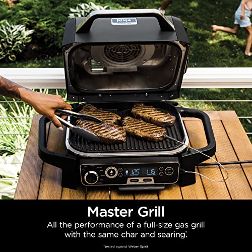 Ninja OG751 Woodfire Pro Outdoor Grill & Smoker with Built-In Thermometer, 7-in-1 Master Grill, BBQ Smoker, Air Fryer, Bake, Roast, Dehydrate, Broil, Ninja Woodfire Pellets, Portable, Electric, Grey
