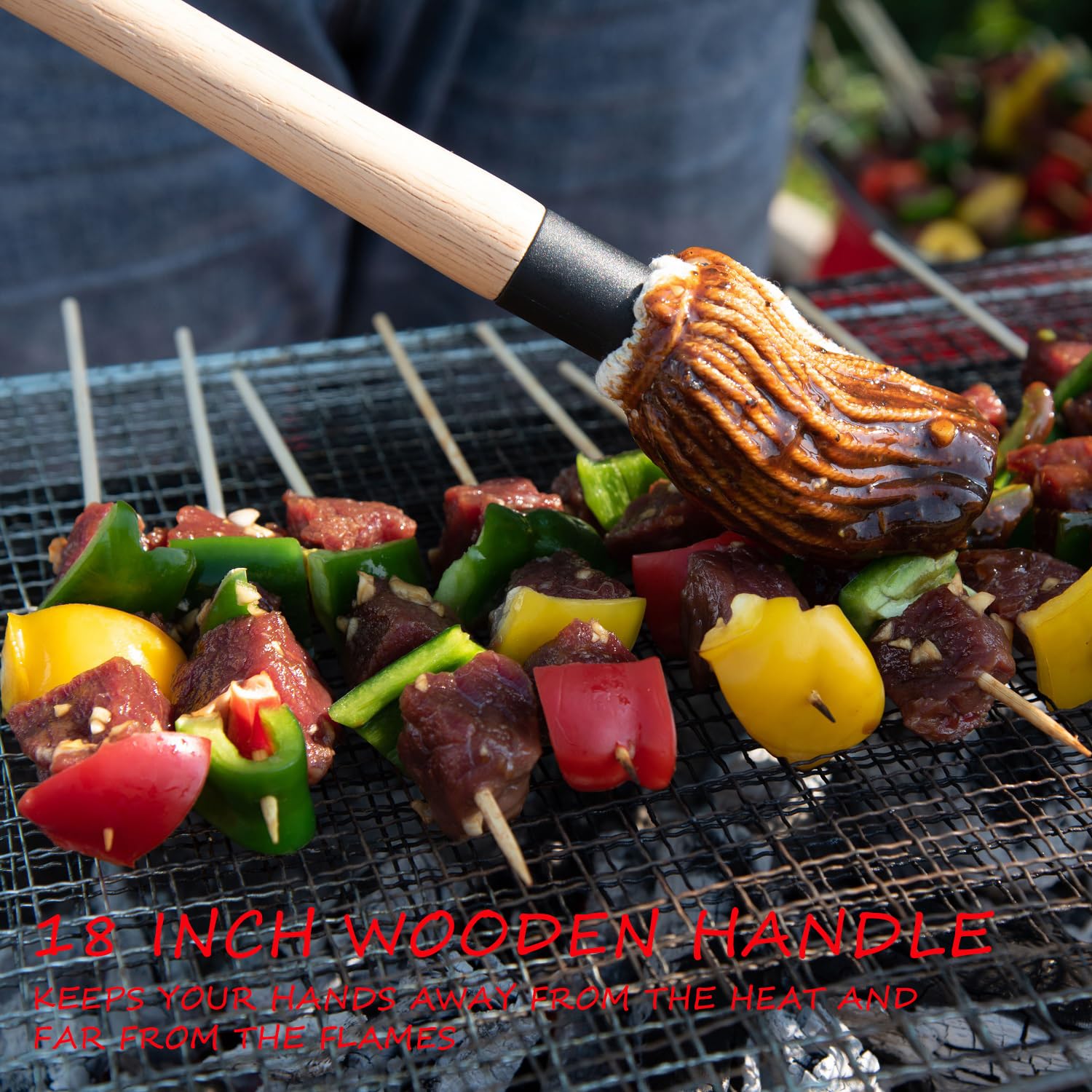 BBQ Sauce Pot and Basting Brush Set, 61 oz Stainless Steel Sauce Pan & Basting Mop Brush, Gifts for Griller, with 2Pcs Wooden Long Handle Barbecue Sauce Mops & 2Pcs Replacements