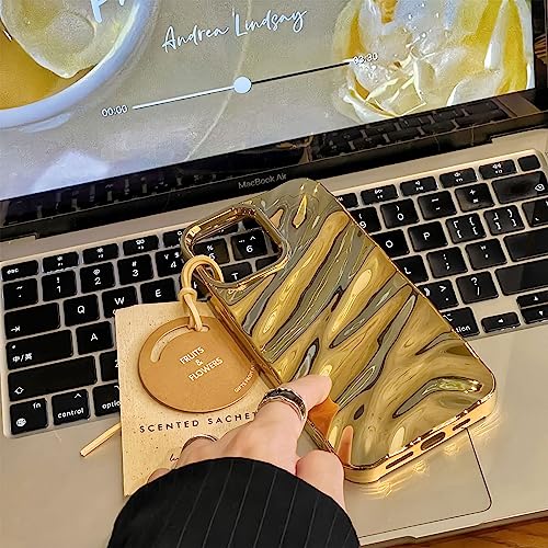 Aitipy Compatible iPhone 13 Pro Max Case, 3D Cute Luxurious Curl Water Ripple Shape, Soft TPU Shockproof Case for Boys and Girls (Gold)