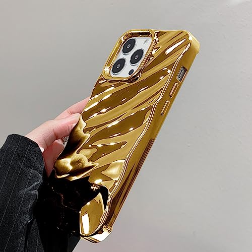Aitipy Compatible iPhone 13 Pro Max Case, 3D Cute Luxurious Curl Water Ripple Shape, Soft TPU Shockproof Case for Boys and Girls (Gold)