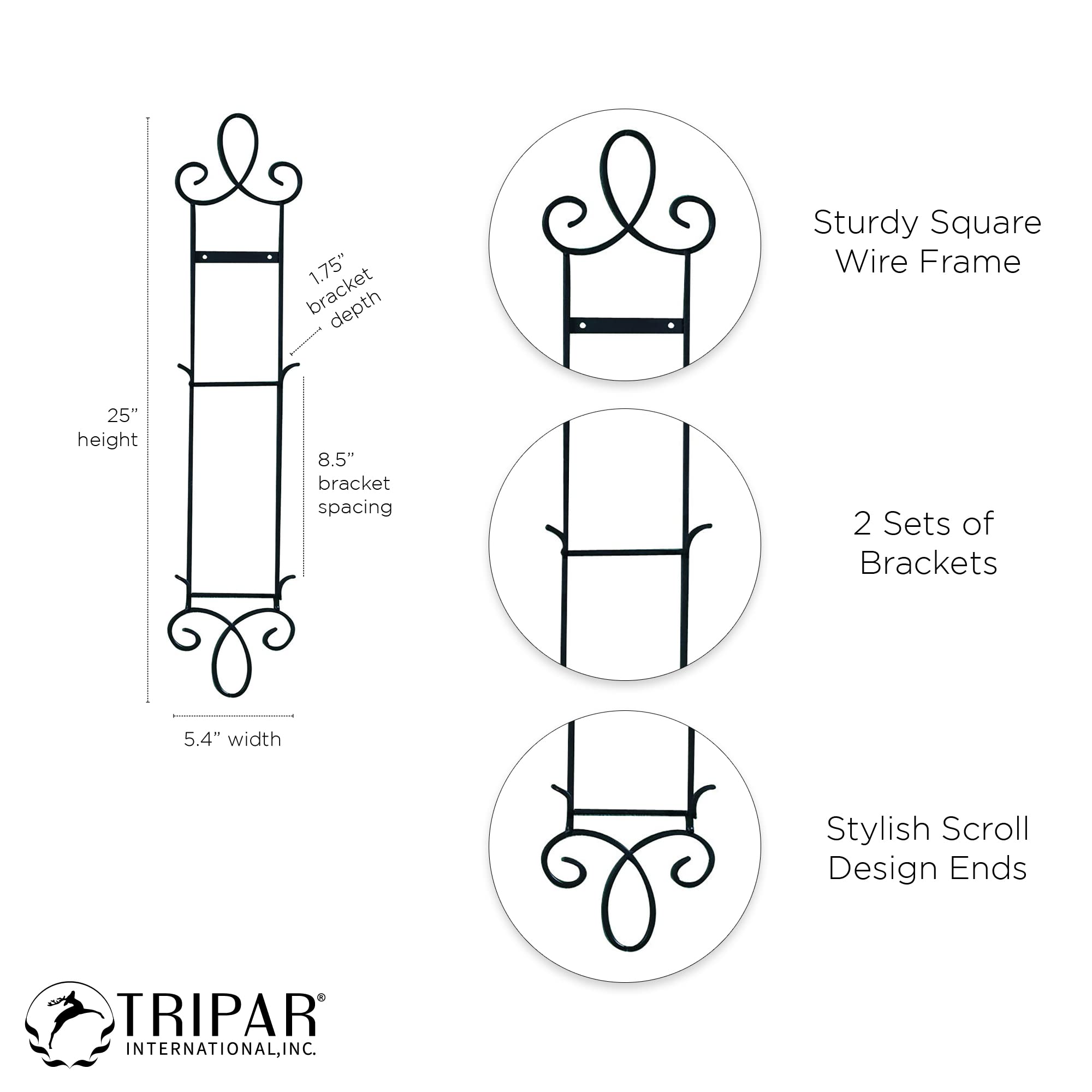 Tripar Augusta 2 Tier Vertical Black Plate Rack for Collectible Plates, Plaques, Dishes, & China