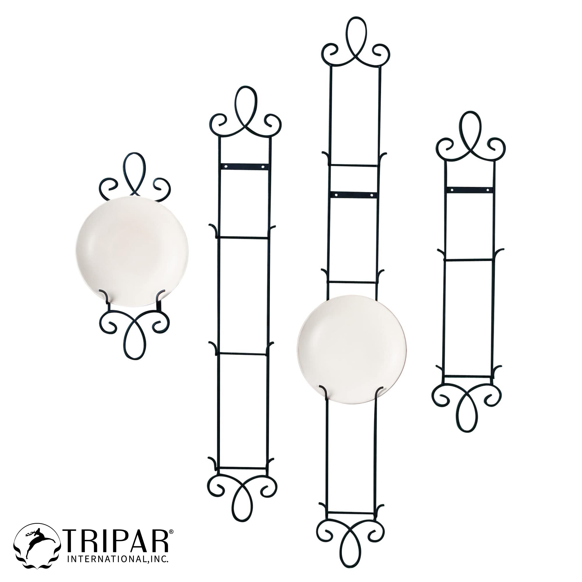 Tripar Augusta 2 Tier Vertical Black Plate Rack for Collectible Plates, Plaques, Dishes, & China