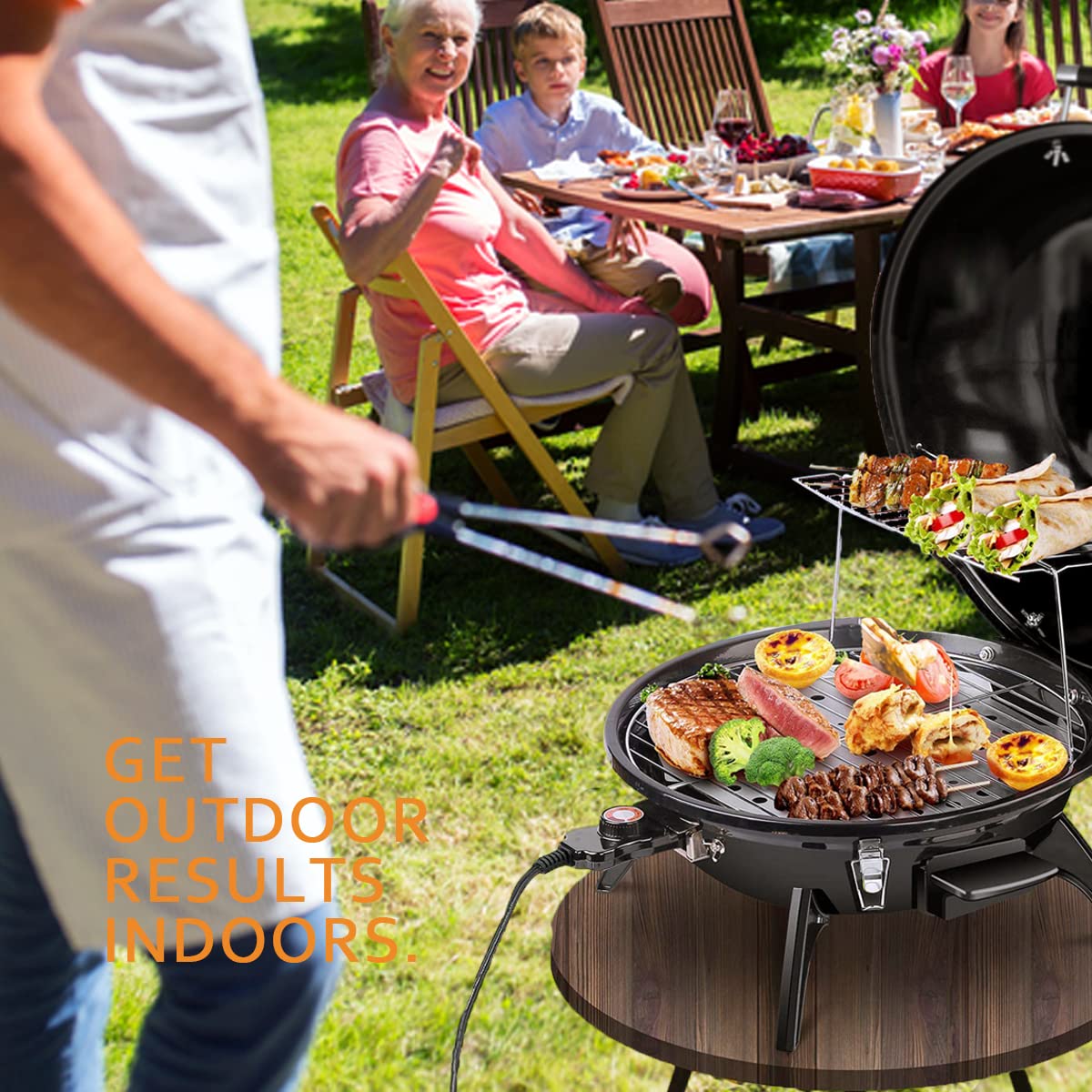 Techwood 1600W Indoor Outdoor Electric Grill, Electric BBQ Grill, Portable Removable Tabletop Grill, Black