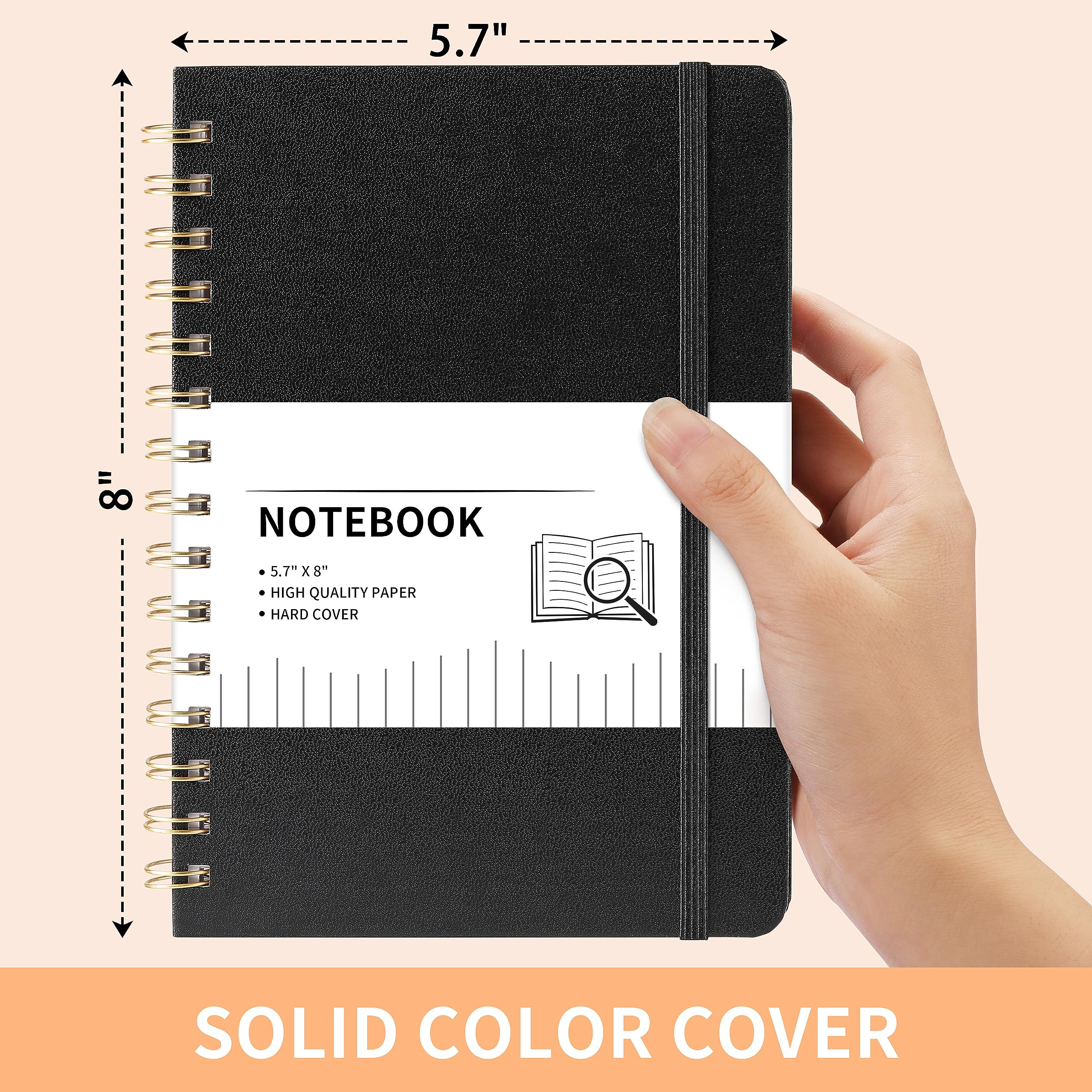 Ymomode Ruled Notebook/Journal - Notebooks with Hardcover and Premium Thick Paper, 8" x 5.7" (exclusive of spirals), College Ruled Spiral Notebook/Journal, Strong Twin-Wire Binding, Back Pocket
