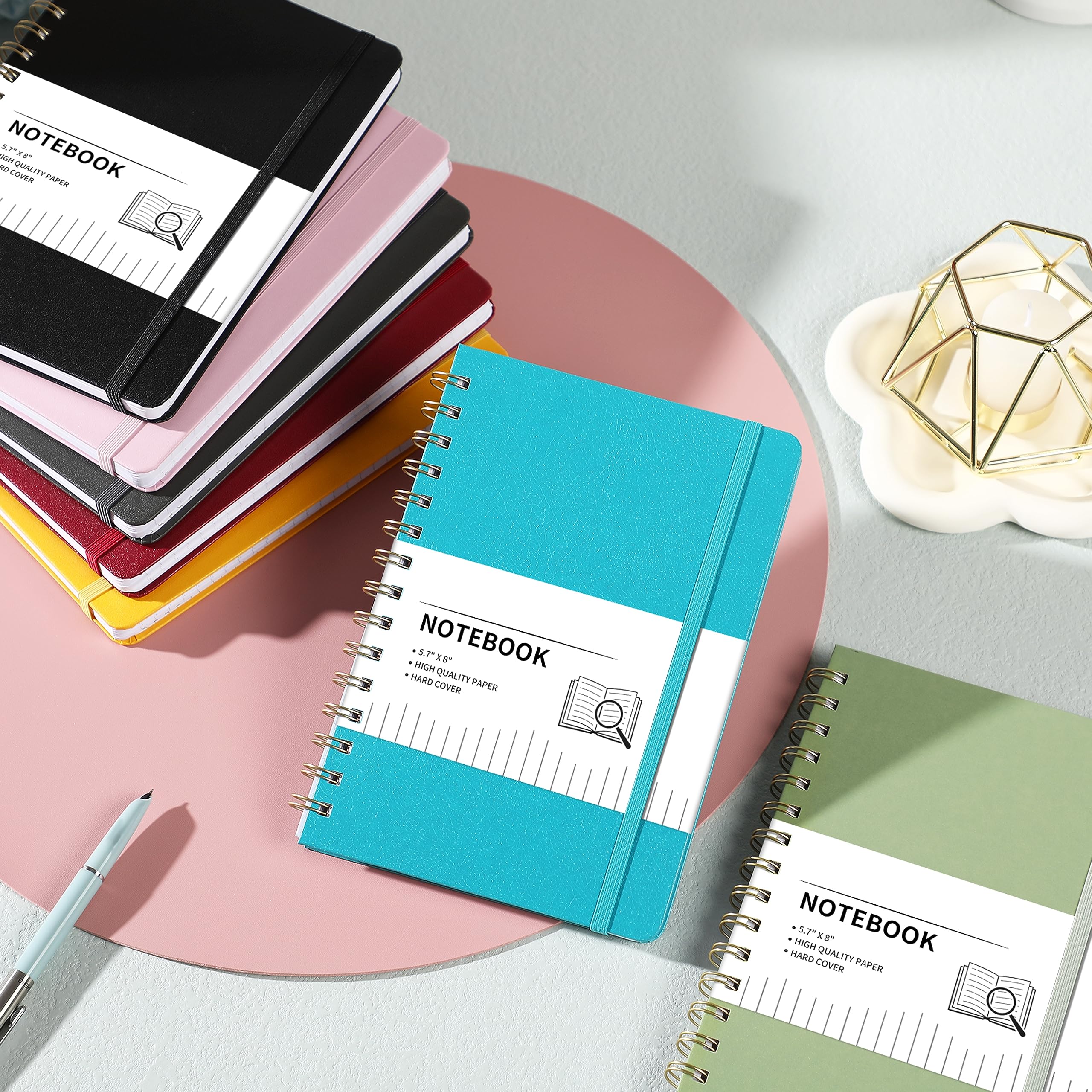 Ymomode Ruled Notebook/Journal - Notebooks with Hardcover and Premium Thick Paper, 8" x 5.7" (exclusive of spirals), College Ruled Spiral Notebook/Journal, Strong Twin-Wire Binding, Back Pocket