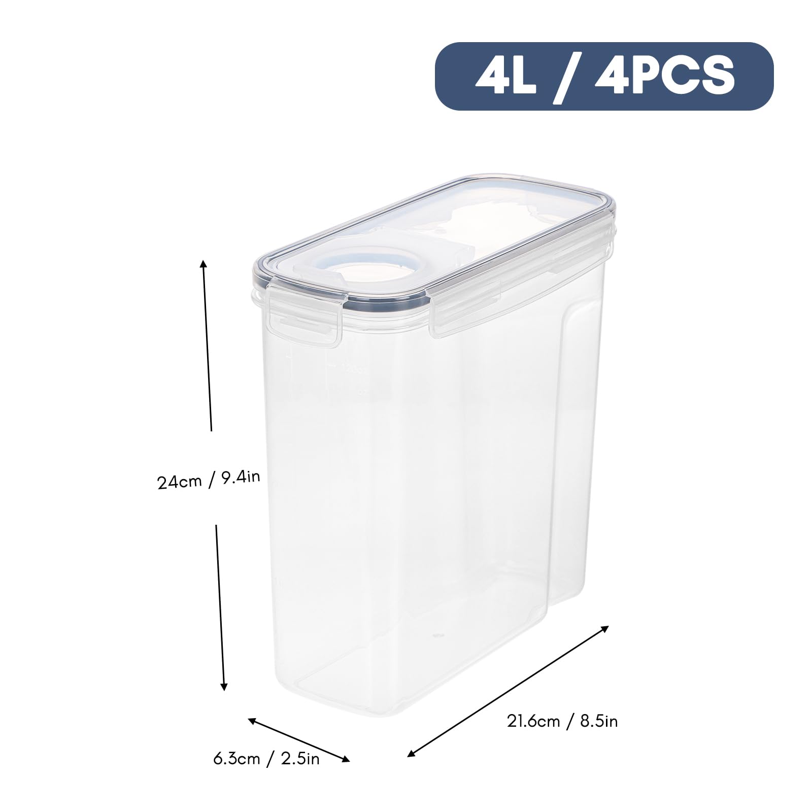 4pcs 4L Cereal Containers Storage Airtight Large Food Storage Containers for Kitchen Organization, 135oz Plastic Cereal Pantry Containers with Measuring Spoons, for Flour, Sugar, Rice