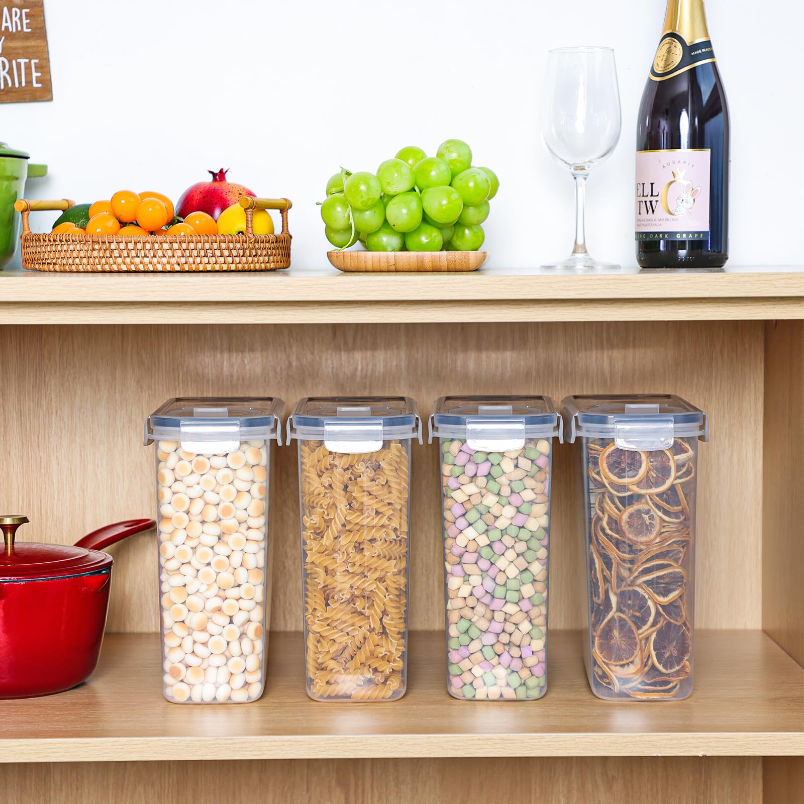 4pcs 4L Cereal Containers Storage Airtight Large Food Storage Containers for Kitchen Organization, 135oz Plastic Cereal Pantry Containers with Measuring Spoons, for Flour, Sugar, Rice