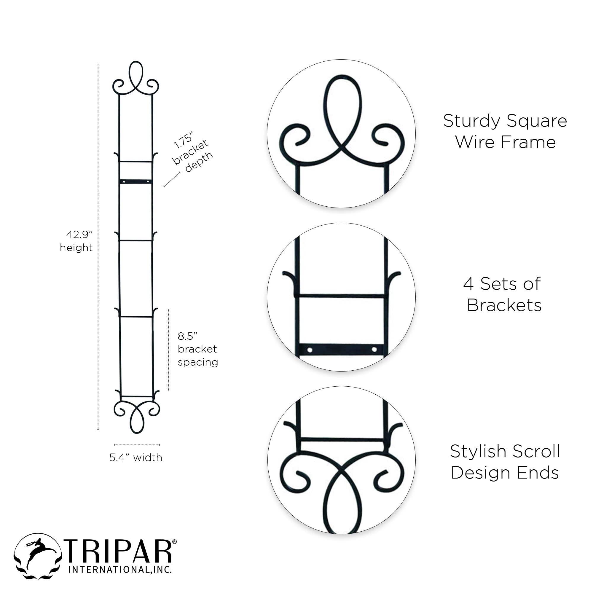 TRIPAR Augusta 4 Tier Vertical Black Plate Rack for Collectible Plates, Plaques, Dishes, & China