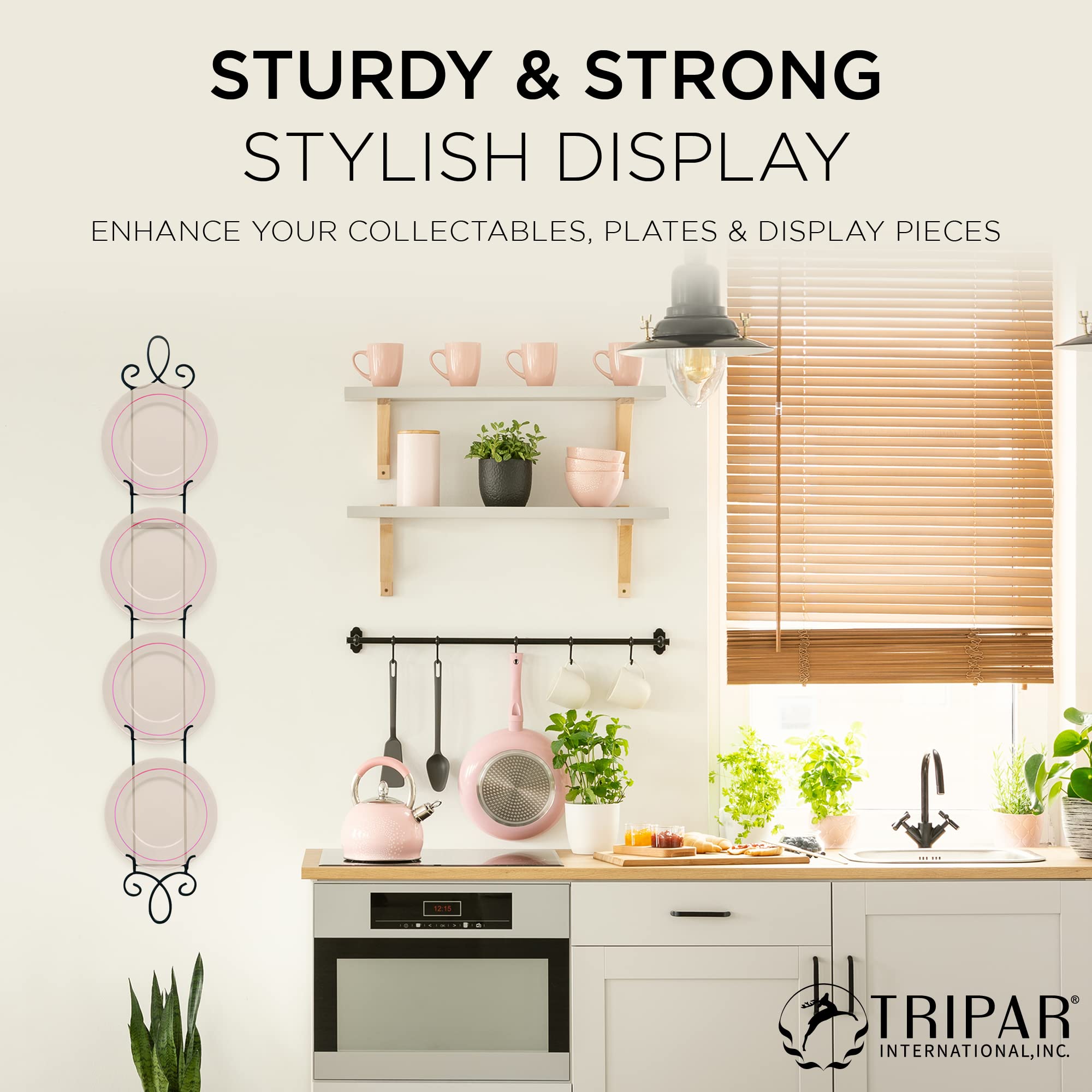 TRIPAR Augusta 4 Tier Vertical Black Plate Rack for Collectible Plates, Plaques, Dishes, & China