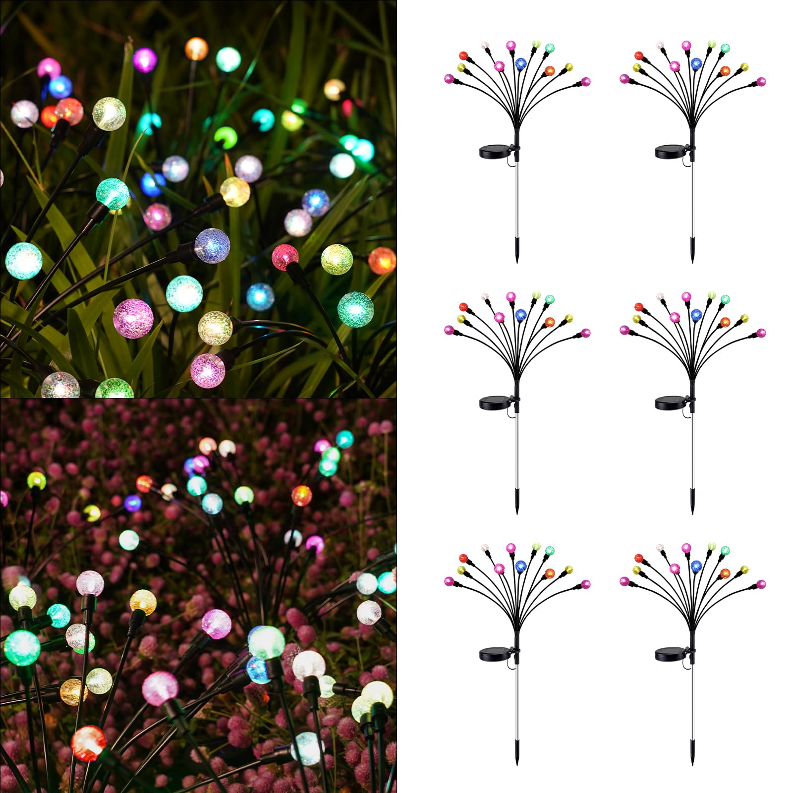 6 Pack 72 Big LEDs Colored Solar Firefly Lights Outdoor Waterproof-RGB Color Changing Solar Garden Lights-Swaying Dance Lights-Solar Powered Firefly Lights-Pathway Decoration Lights For Yard Christmas