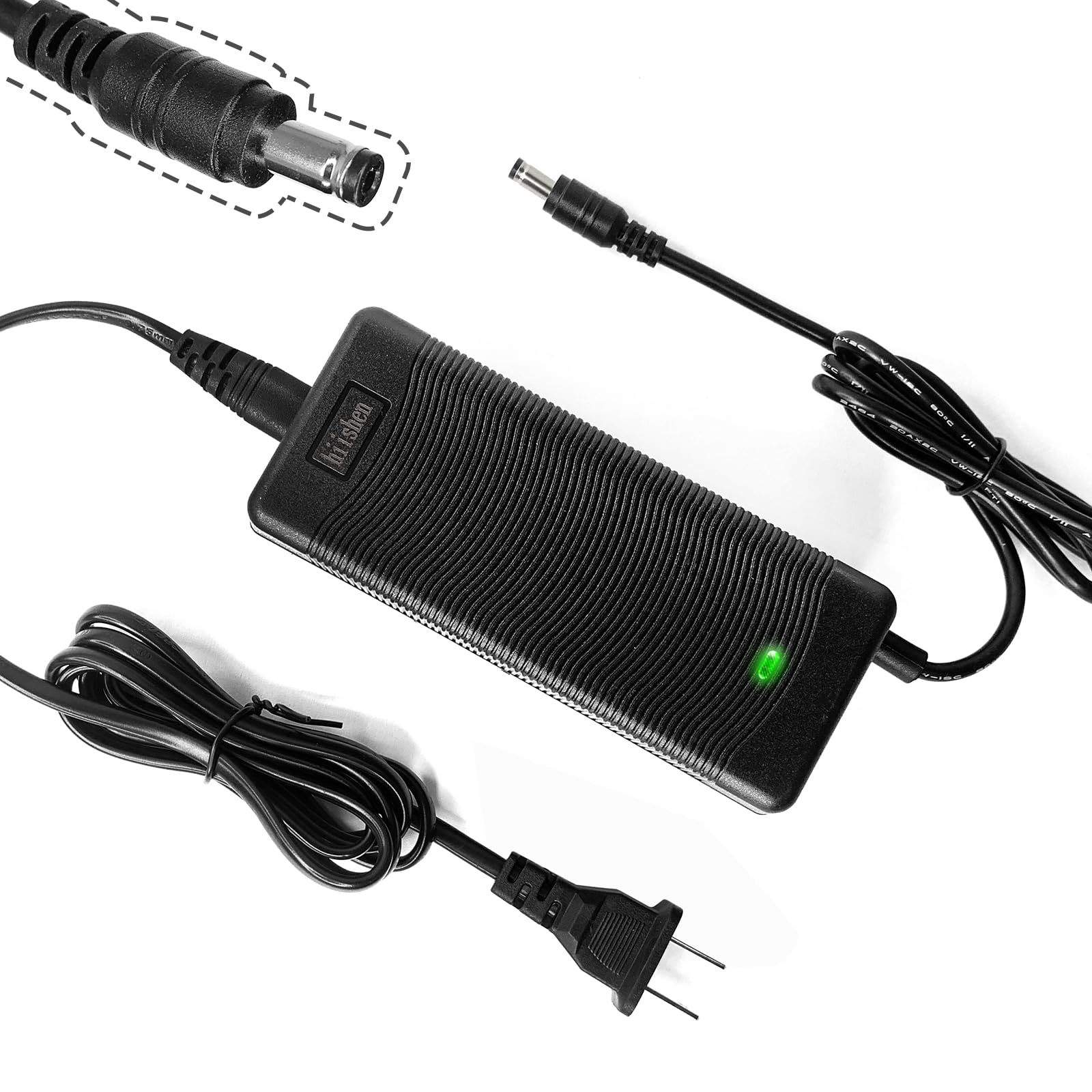 54.6V 2A Charger is Applicable to Electric Bicycles and Electric Scooters. It is a Universal 48V Lithium Battery Charger for All Major Brands, with a Plug of DC 5.5×2.5mm.