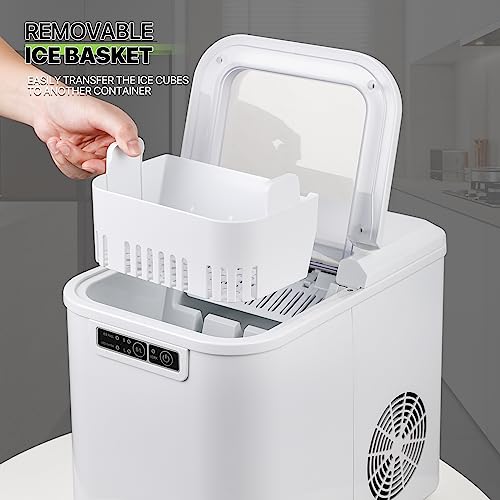 Magshion Ice Maker Countertop with Self-Cleaning, 26lbs/24H, Bullet-Shaped Ice (2 Sizes), Digital Display & Timer, 1.8lbs Ice Storage Capacity, Ice Cube Maker Machine for Home & Kitchen (White)
