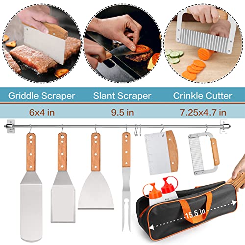 HaSteeL Griddle Accessories Set of 20, Stainless Steel Griddle Spatula Tools Kit with Carrying Bag, Complete Heavy Duty Metal Spatulas for Teppanyaki BBQ/Flat Top/Cast Iron Cooking Grilling Camping
