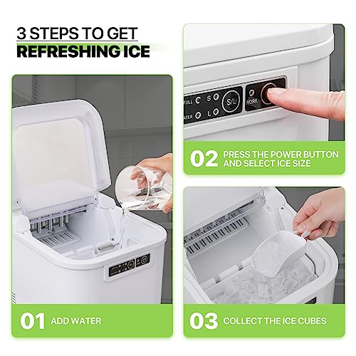 Magshion Ice Maker Countertop with Self-Cleaning, 26lbs/24H, Bullet-Shaped Ice (2 Sizes), Digital Display & Timer, 1.8lbs Ice Storage Capacity, Ice Cube Maker Machine for Home & Kitchen (White)