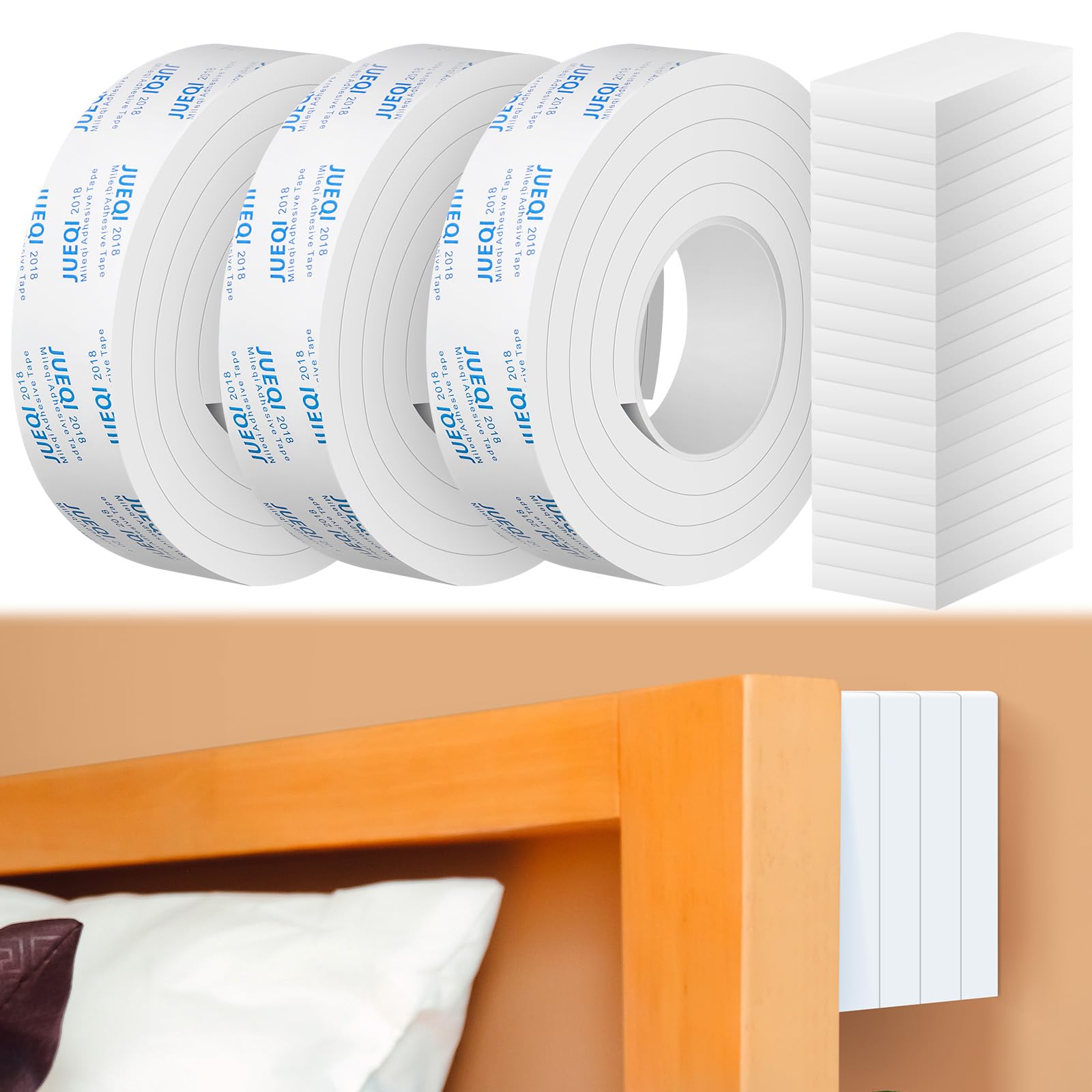 Pangda 3 Rolls Headboard Stoppers for Bed Frame Furniture Bed Stoppers Self Headboard Wall Adhesive Protector Tool Adjustable Anti Shake Pad Soundproof Banging, White