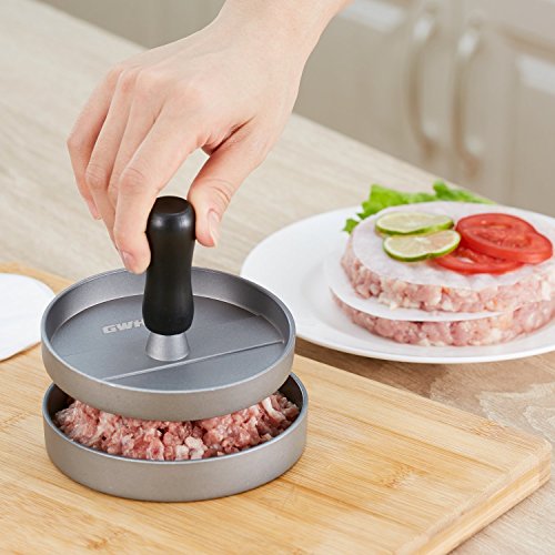 GWHOLE Non-Stick Burger Press Aluminum Hamburger Patty Maker with 100 Wax Papers for BBQ Grill