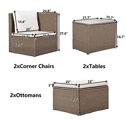 Merax Outdoor Patio Furniture Sets, PE Wicker Rattan Garden Conversation Sofa Couch with 2 Tea Tables, 6-Piece, Brown