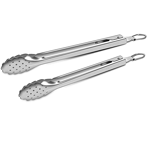 Premium 304 Stainless Steel Barbecue Turners Set, Heavy Duty Cooking Kitchen BBQ Tongs, 10" and 12"