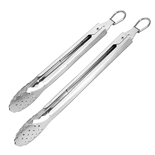 Premium 304 Stainless Steel Barbecue Turners Set, Heavy Duty Cooking Kitchen BBQ Tongs, 10" and 12"