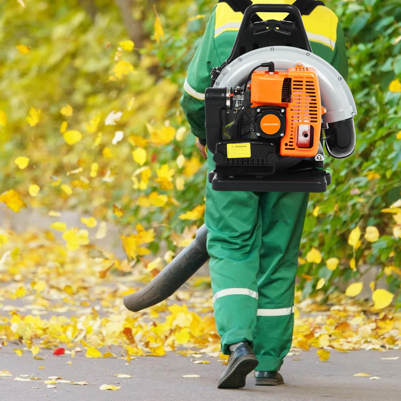 Gas Leaf Blower, 63-CC 3HP 2 Stroke Gas Powered Leaf Blower Backpack Leaf Blower for Efficient Cleaning for Lawn Snow, with Air Cooling and Backpack Carry (Orange)