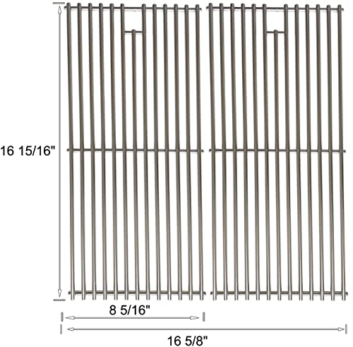 GRILLJOB 2 Pack 16 15/16" x8 5/16" Stainless Steel 304 Grill Grates Replacement Upgraded with Finger Lifting Hole for Kenmore CharBroil Broil King Kirkland Master Chefand Thermos Grill Models, SC1702