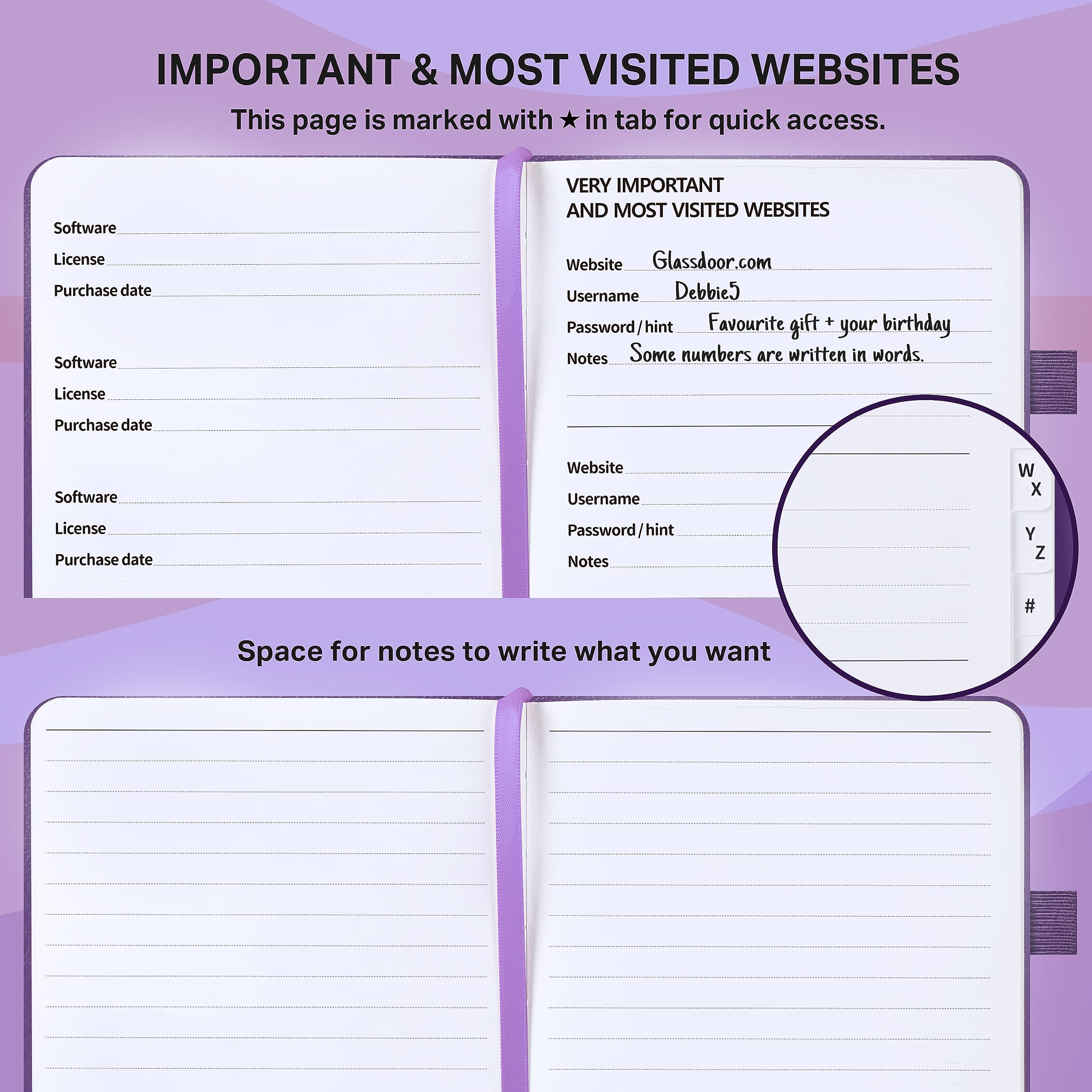 Password Book with Alphabetical Tabs - Medium Size Internet Address & Password Keeper Logbook, Hardcover Password Notebook