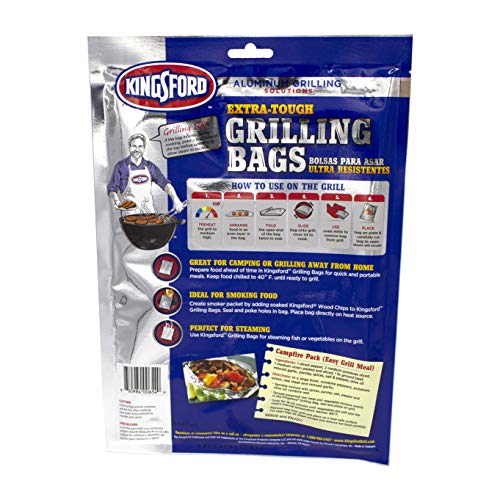 Kingsford Heavy Duty Aluminum Grill Bags, 4 Pack | Foil Packets for Grilling, Recyclable And Disposable Grilling Accessories | Foil Bag Measures 15.5" x 10" | Foil Grilling Bag, Grilling Bags