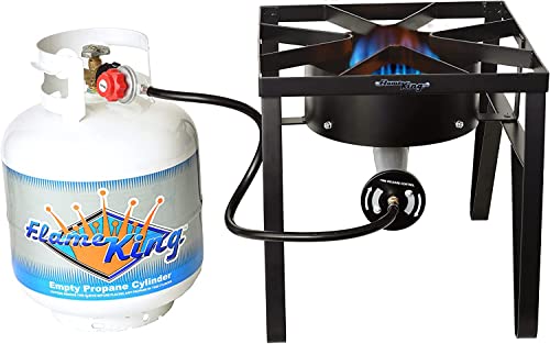 Flame King Heavy Duty 200K BTU, 0-20 PSI, Propane Gas Single Burner Bayou Cooker Outdoor Stove for Home Brewing, Turkey Fry, Maple Syrup Prep, Cajun Cooking