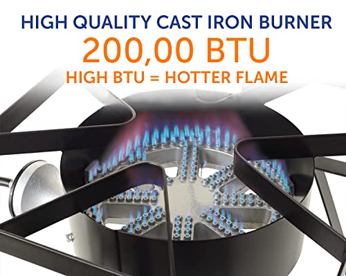 Flame King Heavy Duty 200K BTU, 0-20 PSI, Propane Gas Single Burner Bayou Cooker Outdoor Stove for Home Brewing, Turkey Fry, Maple Syrup Prep, Cajun Cooking