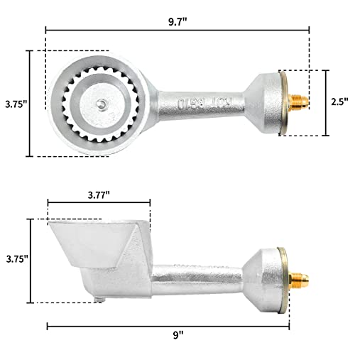 High Pressure Cast-Iron Propane Burner Head Connector Replacement Part for Round Bayou Classic Cooker Frames with Brass Fitting Orifice