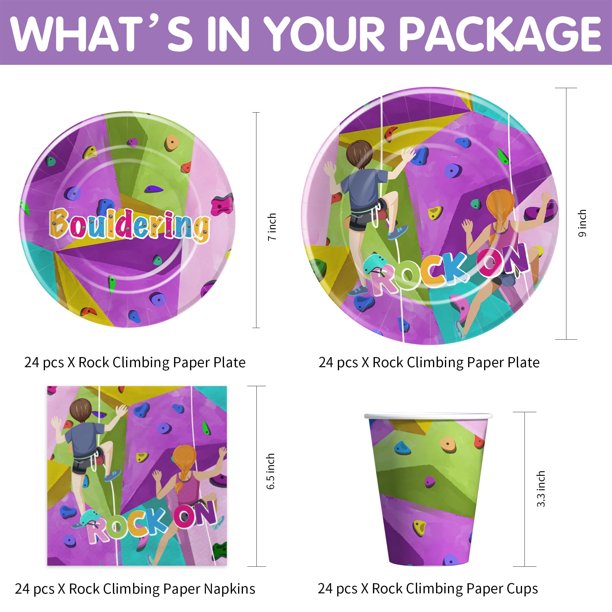 APOWBLS Rock Climbing Birthday Decorations Tableware - Rock Climbing Party Supplies, Paper Plate, Cup, Napkin, Tablecloth, Cutlery, Rock Climbing Camping Adventure Theme Party Decorations | Serve 24
