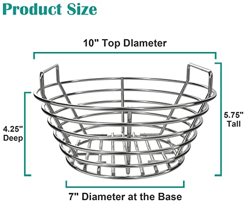 EasiBBQ 10-inch Charcoal Ash Basket for Small Big Green Egg, Kamado Joe Classic and Other Similar Grills, Heavy Duty Stainless Steel.
