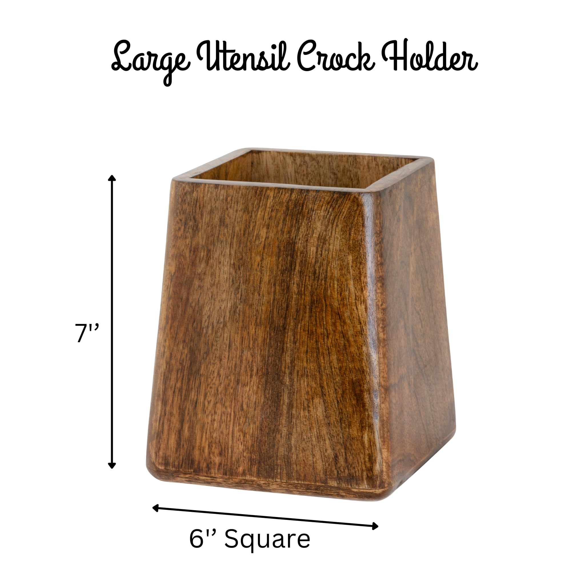 Mie Creations Rustic 7'' Large Utensil Holder Crock for Kitchen Countertop | Thanksgiving Christmas Utensils Crock, Wooden Square Spatula Organizer Caddy for Party, Cooking Counter Decor- Dark Brown