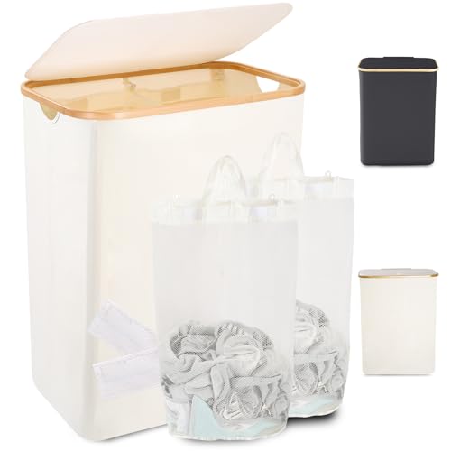Laundry Hamper 2 Section, 160L Extra Large Laundry Basket with Lid, Double Hampers with 2 Removable Bags for Bathroom, Bedroom, Home, Toy Organizer, Beige
