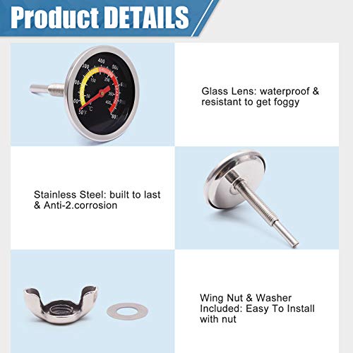 Grill Thermometer Smoker Temperature Gauge Charcoal Grill Pit Smoker Thermometer Heat Indicator for Meat Cooking Beef Pork Lamb, 2 3/8Inch Grill Temperature Gauge with Fahrenheit