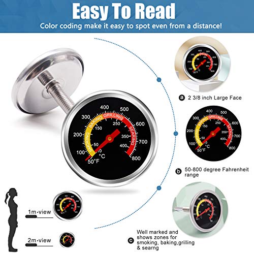 Grill Thermometer Smoker Temperature Gauge Charcoal Grill Pit Smoker Thermometer Heat Indicator for Meat Cooking Beef Pork Lamb, 2 3/8Inch Grill Temperature Gauge with Fahrenheit