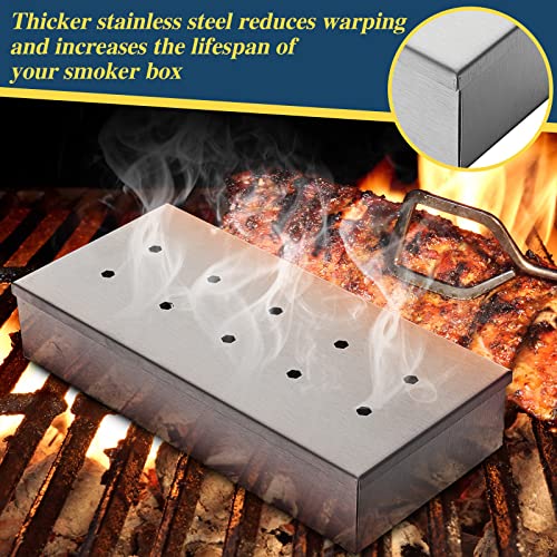 4 Pieces Smoker Box for Gas Grilling Stainless Steel Metal Grill Smoker Box BBQ Smoker Box Top Meat Smokers Box in Barbecue Grilling Accessories for Charcoal and Gas Grills, Add Smokey BBQ Flavor