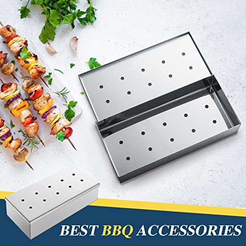 4 Pieces Smoker Box for Gas Grilling Stainless Steel Metal Grill Smoker Box BBQ Smoker Box Top Meat Smokers Box in Barbecue Grilling Accessories for Charcoal and Gas Grills, Add Smokey BBQ Flavor