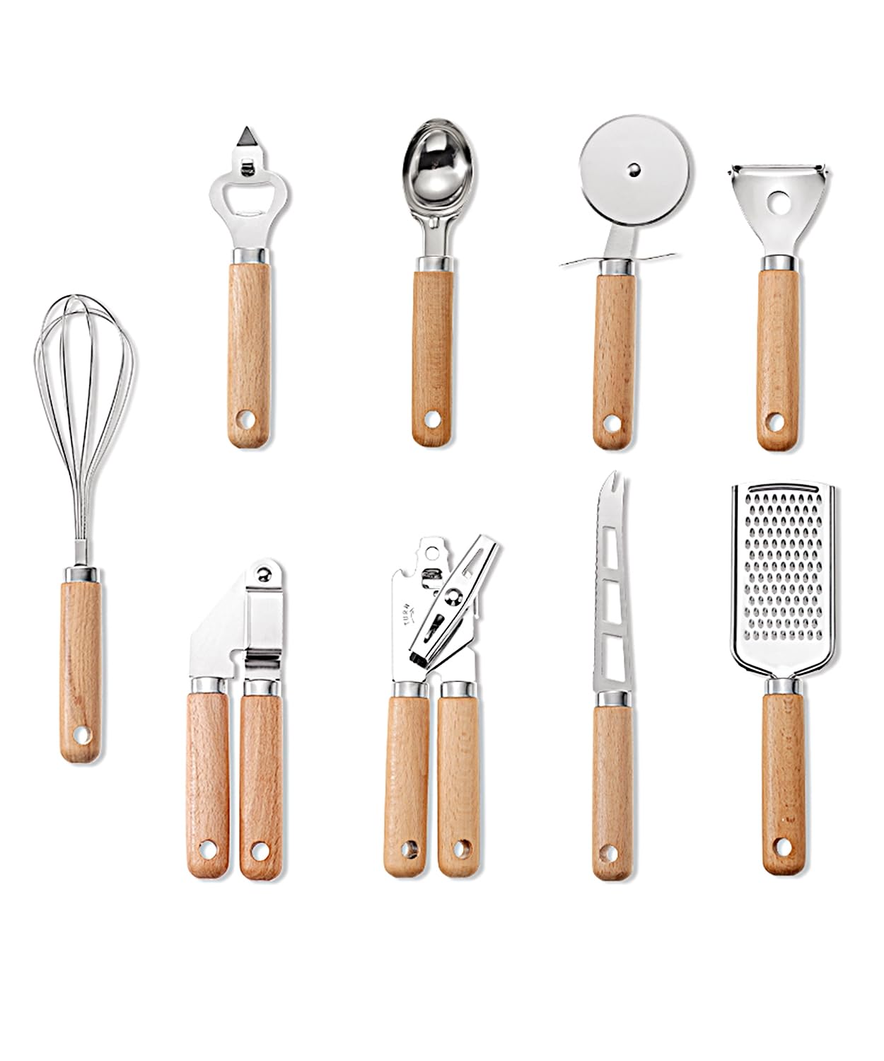 Bapocsc 9 pcs Kitchen Gadgets & Kitchen Tool Gift Set Kitchen Essentials(Can opener,Ice scream scoop,Peeler,Pizza cutter,Garlic press,Cheese grater,Whisk,Cheese knife,Bottel opener)