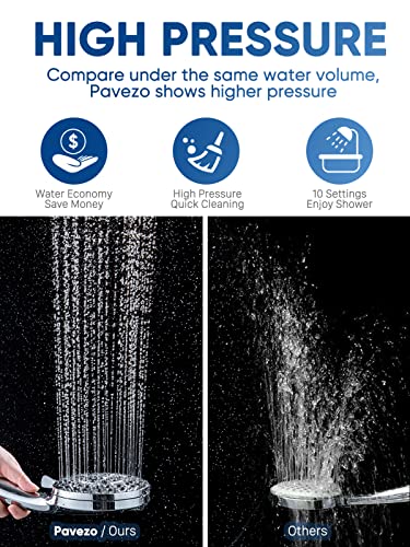 Pavezo Handheld High Pressure Shower Head with Filter 5" Large, Extra Long 70" SS Hose 10-mode Detachable Shower Head with Hard Water Filter, Powerful to Clean Tile & Pets, Oil Brushed Bronze