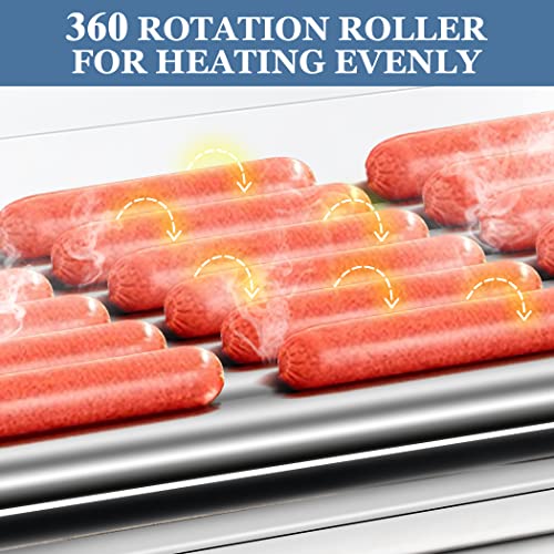 Hot Dog Roller Machine Electric Grill Cooker Machine with Glass Cover 18 Hot Dog Capacity 7 Roller Grill Machine for Commercial Grade Household 120V 900W (7 Roller Grill)