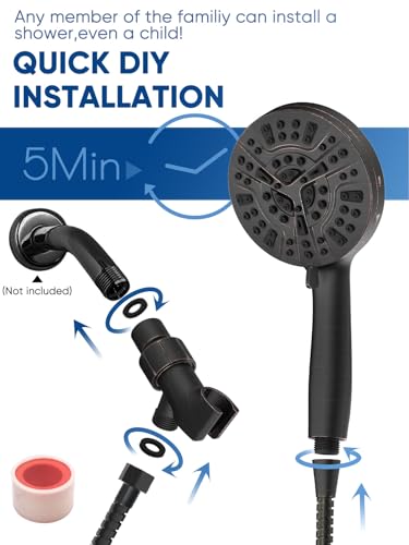 Pavezo Handheld High Pressure Shower Head with Filter 5" Large, Extra Long 70" SS Hose 10-mode Detachable Shower Head with Hard Water Filter, Powerful to Clean Tile & Pets, Oil Brushed Bronze
