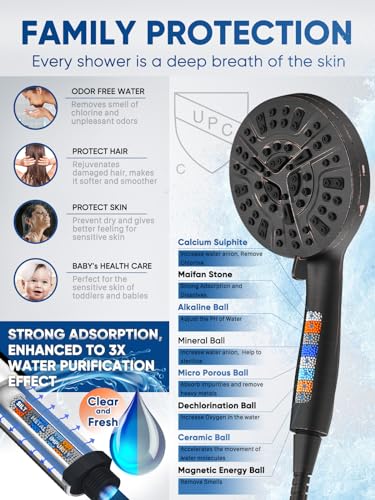 Pavezo Handheld High Pressure Shower Head with Filter 5" Large, Extra Long 70" SS Hose 10-mode Detachable Shower Head with Hard Water Filter, Powerful to Clean Tile & Pets, Oil Brushed Bronze