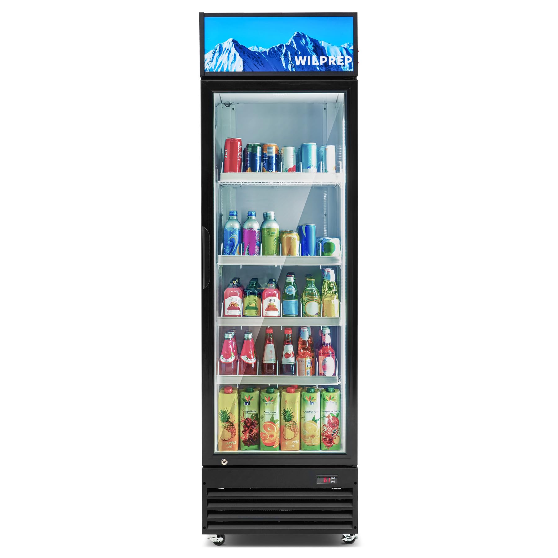 Wilprep One Door Commercial Refrigerator, 12.8 cu. ft. Swing Door Merchandiser Refrigerator with Tempered Glass & LED Lighting, ETL Listed Fog Free Beverage Display Refrigerator for Office Bar Store