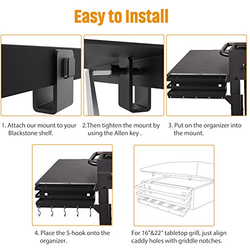 RUSFOL Upgraded Stainless Steel Griddle Caddy for 28"/36" Blackstone Griddles, with a Allen Key, Space Saving BBQ Accessories Storage Box, Free from Drill Hole&Easy to Install