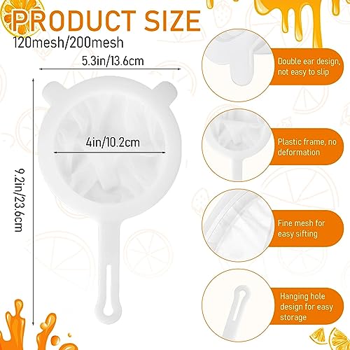 2 Pack Ultra Fine Mesh Juice Strainer Plastic Nylon Food Strainer Yogurt Mesh Strainer with Handle for Kitchen Juicing 120/200 Mesh