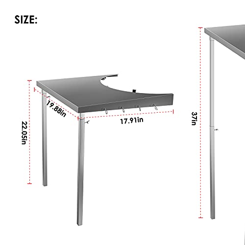 ETE ETMATE Weber Kettle Table, Weber Grill Side Table with Multiple Hooks Stainless Steel Foldable Grill Workbench Fits All Weber 18" Charcoal Kettle Grills