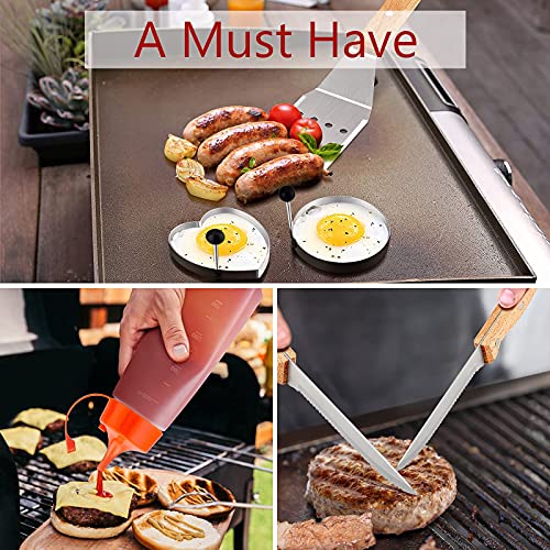 Griddle Accessories Set of 20, HaSteeL Complete Stainless Steel Griddle Spatula Tools with 9β Melting Dome, Heavy Duty Metal Spatulas Choppers Cast Iron Grill Press for Flat Top Teppanyaki BBQ Outdoor