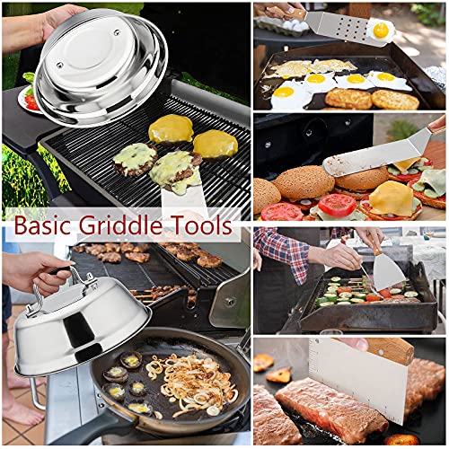 Griddle Accessories Set of 20, HaSteeL Complete Stainless Steel Griddle Spatula Tools with 9β Melting Dome, Heavy Duty Metal Spatulas Choppers Cast Iron Grill Press for Flat Top Teppanyaki BBQ Outdoor